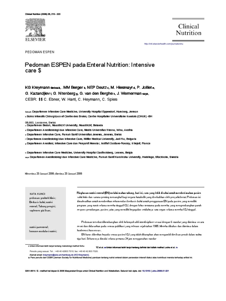 ESPEN Guidelines On Enteral Nutrition - En.id Versi Indonesia PDF | PDF