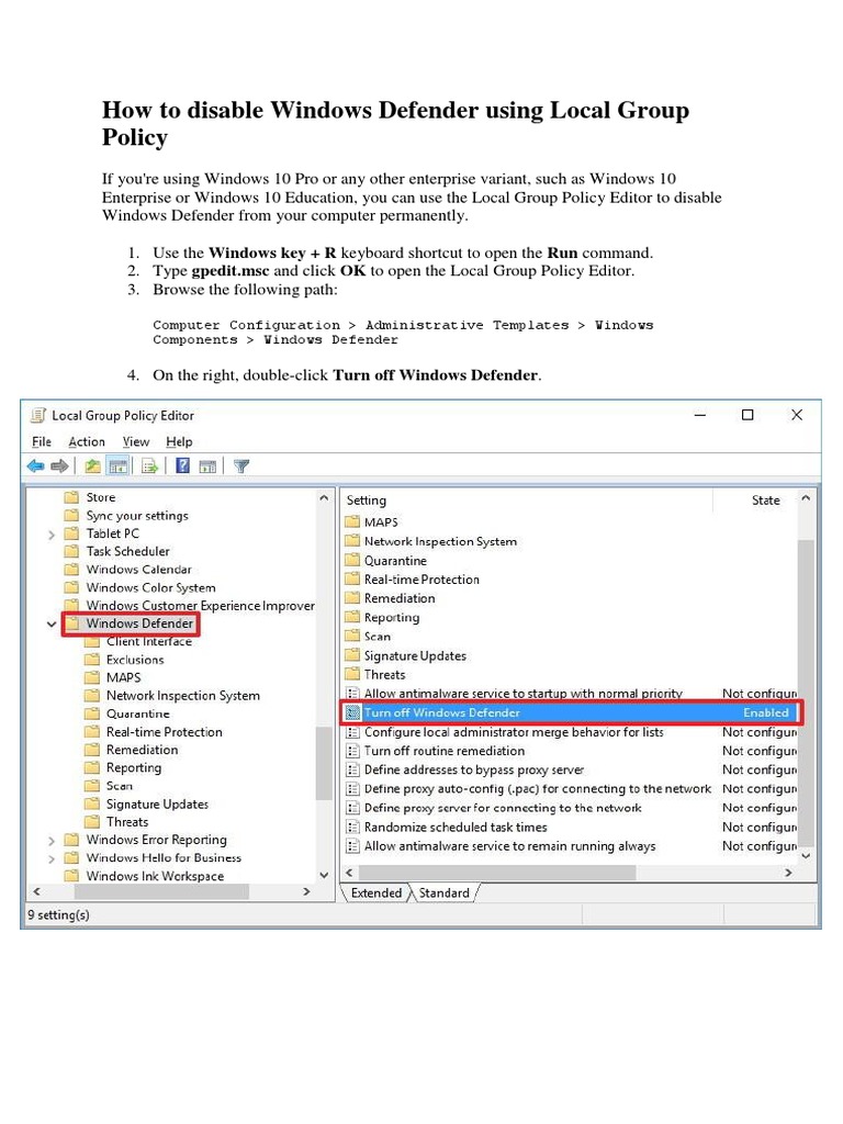 How To Disable Windows Defender | PDF