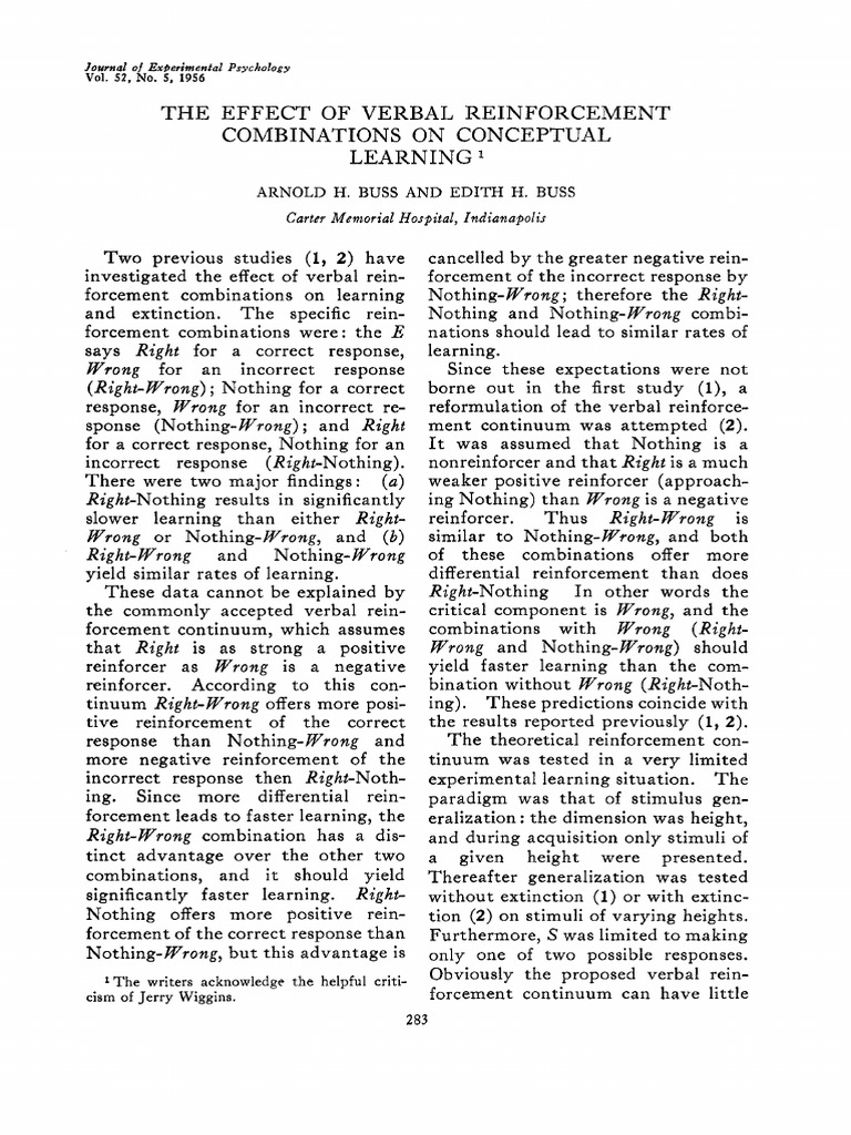 The Effect of Verbal Reinforcement Combinations On Conceptual Learning ...