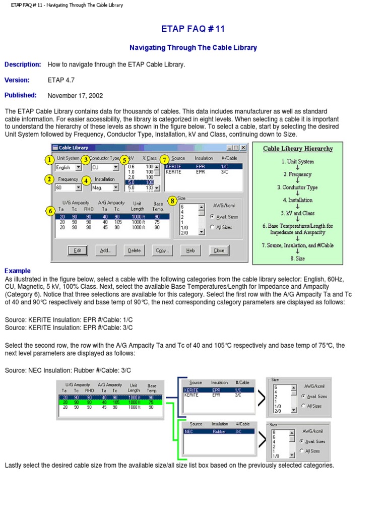 Navigating the ETAP Cable Library | PDF
