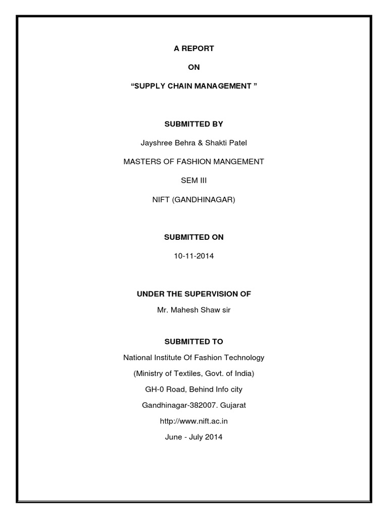 A Report ON "Supply Chain Management " | PDF | Supply Chain Management ...