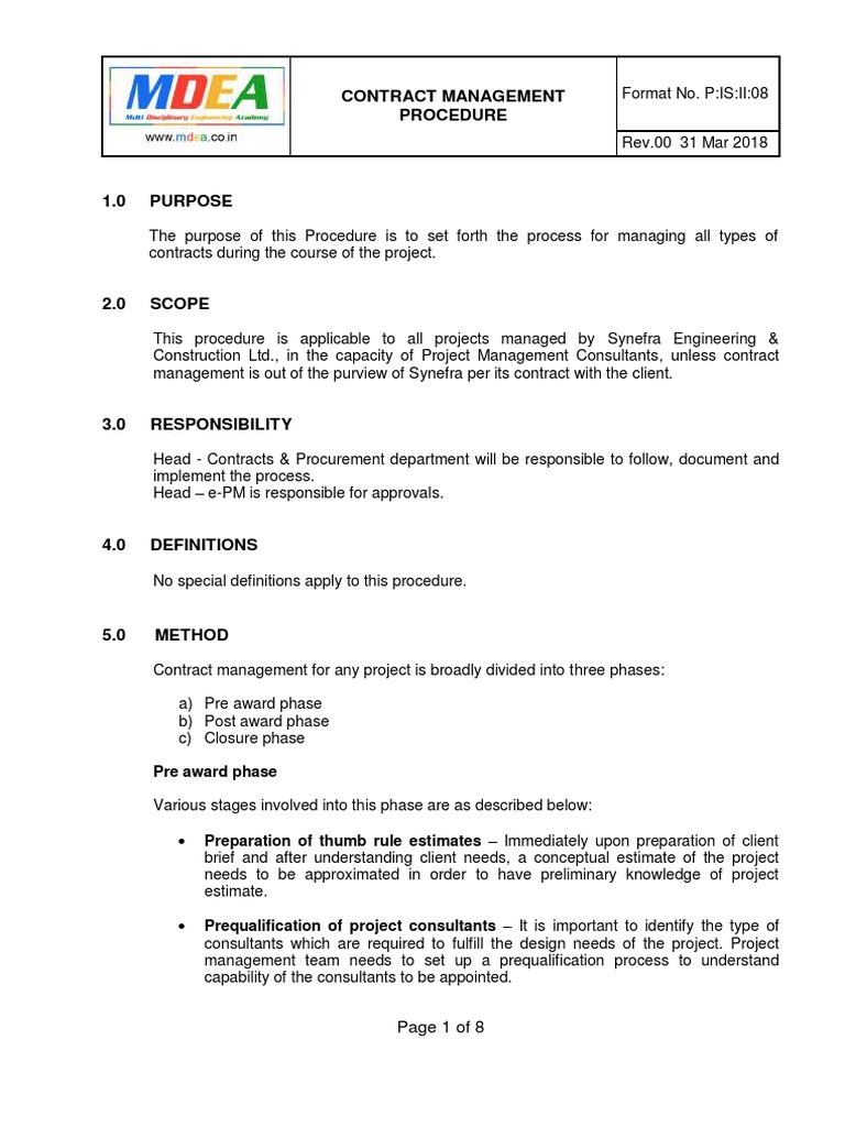 Contract Management Procedure Overview | PDF | Procurement | Project ...