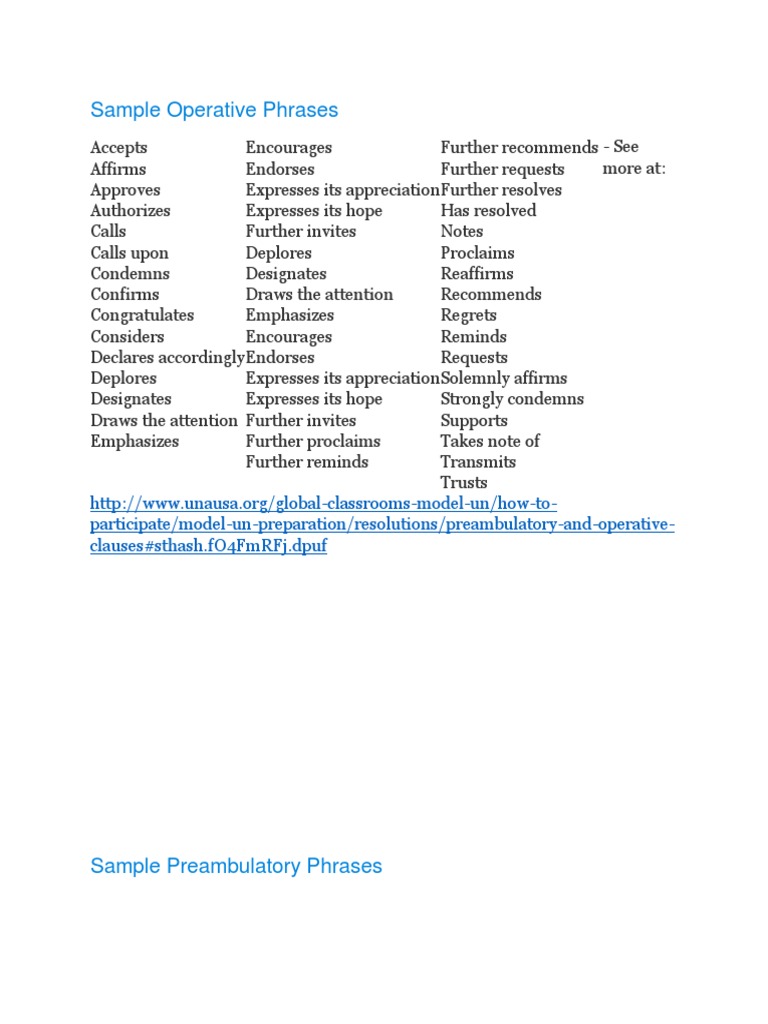 Sample Operative and Preambulatory Clauses | PDF
