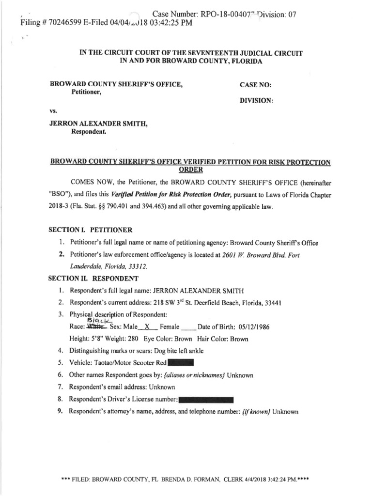 Risk Protection Order For Jerron Smith | PDF