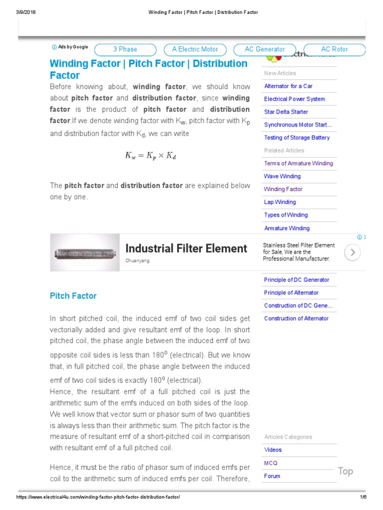 Winding Factor - Pitch Factor - Distribution Factor | PDF | Inductor ...