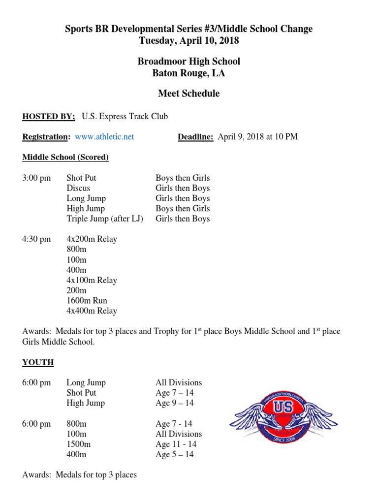 Middle School Track Meet Schedule | PDF
