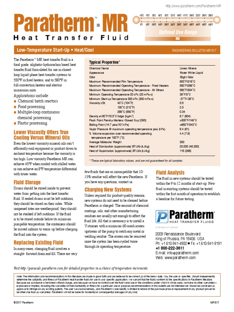 Paratherm MR Bulletin | PDF | Viscosity | Water