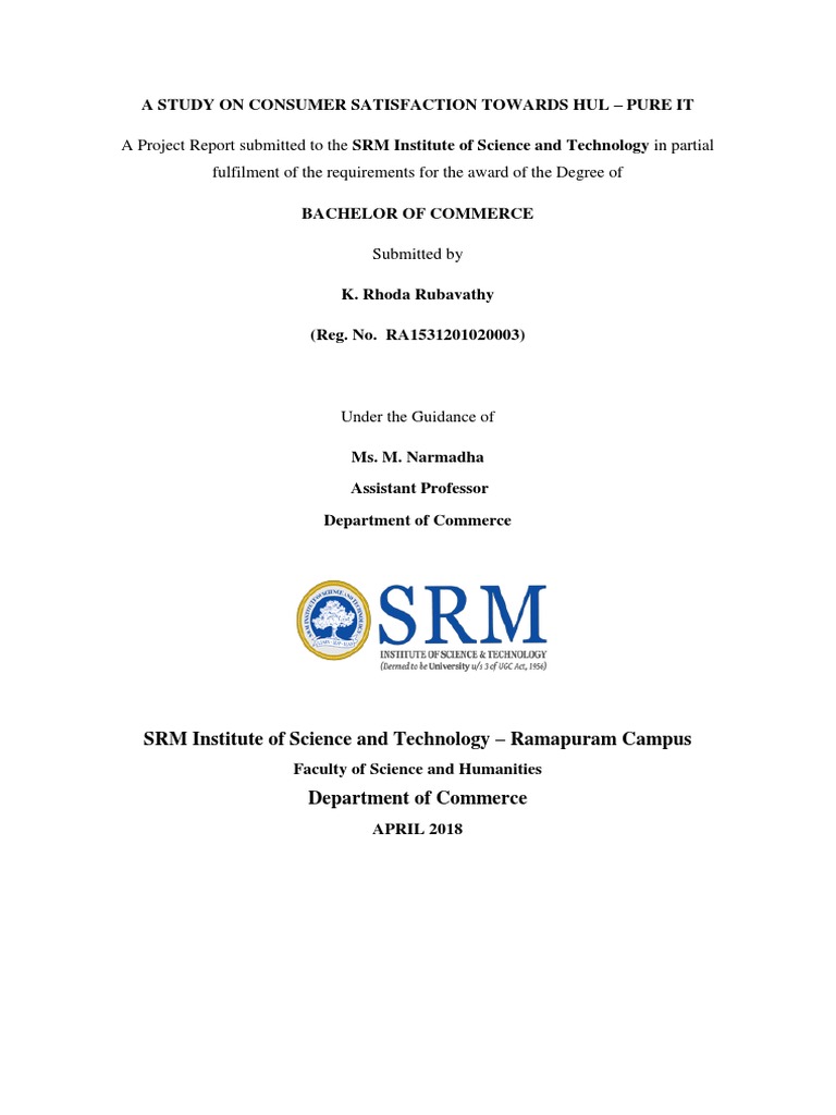 A Project Report Submitted To The SRM Institute of Science and ...