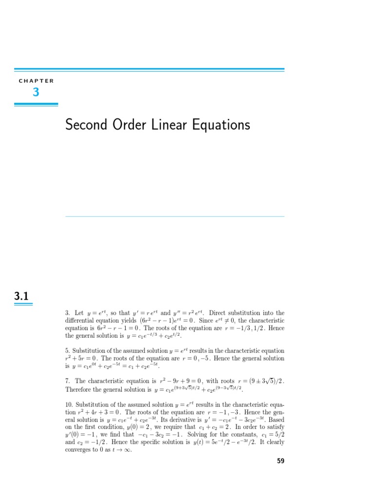 Second Order Linear Equations: RT 0 RT 00 2 RT 2 RT RT 2 1 t/3 2 t/2 ...