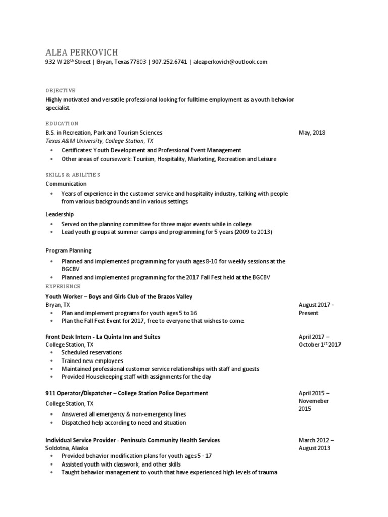 Youth Behavior Specialist Resume | PDF | Employment | Psychology