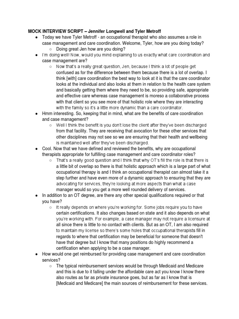 Mock Interview Script - Jennifer Longwell and Tyler Metroff | PDF ...