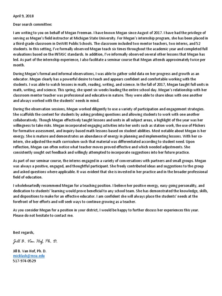 Freeman Letter of Rec2 | PDF | Mentorship | Teachers