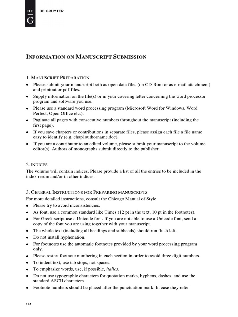 Manuscript Submission Guidelines | PDF | Word Processor | Citation