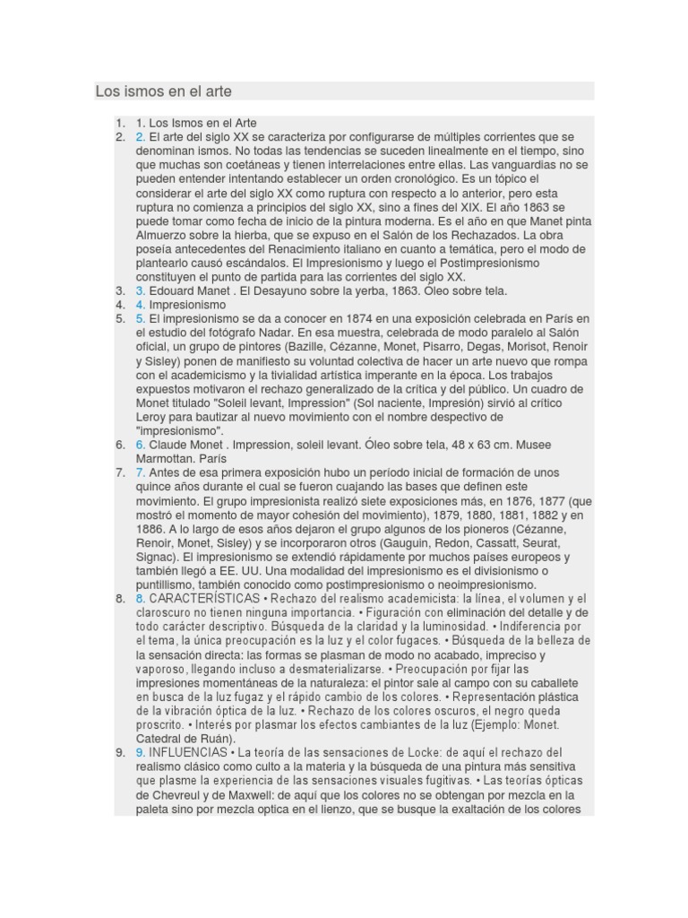 Los Ismos en el Arte del Siglo XX | PDF | Impresionismo | Surrealismo