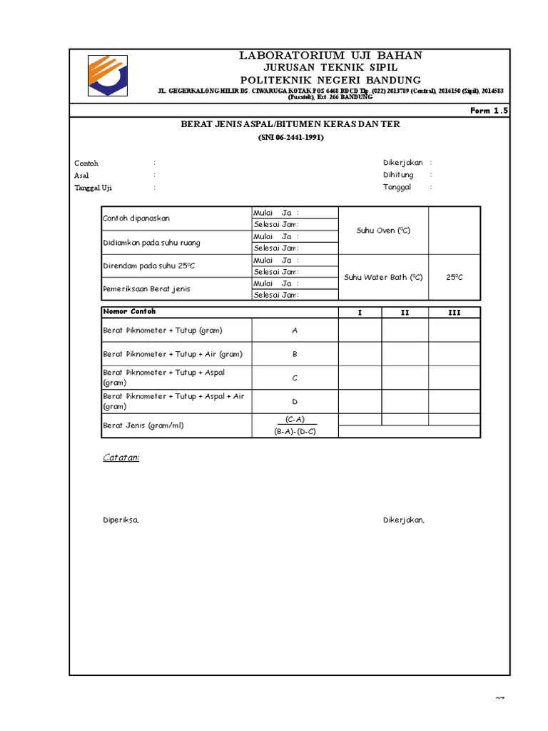 Form Uji Aspal | PDF