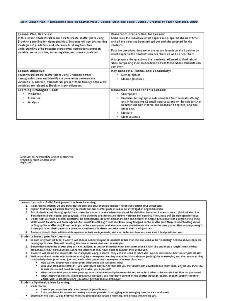 Investigation Lesson Plan Example | PDF | Scatter Plot | Communication