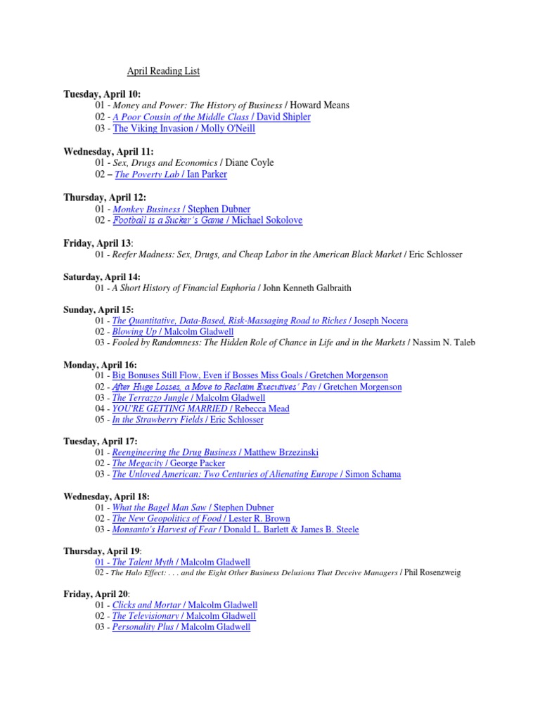 April Reading List | PDF | Business