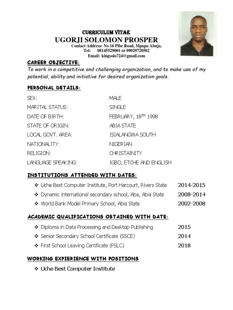 Ugorji Solomon Prosper: Curriculum Vitae | PDF