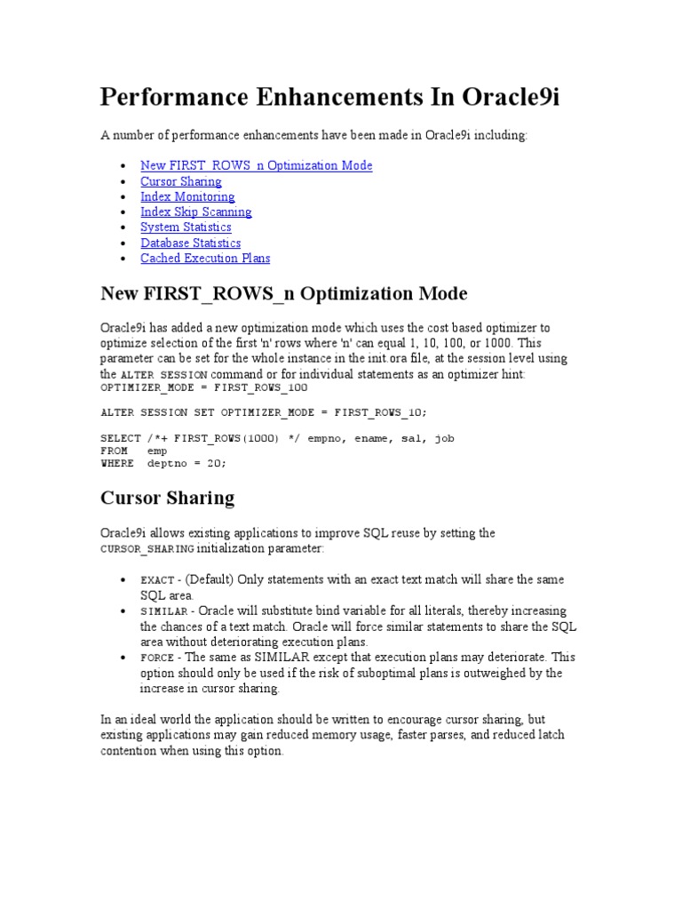 Performance Enhancements in Oracle9i | PDF | Oracle Database | Database Index