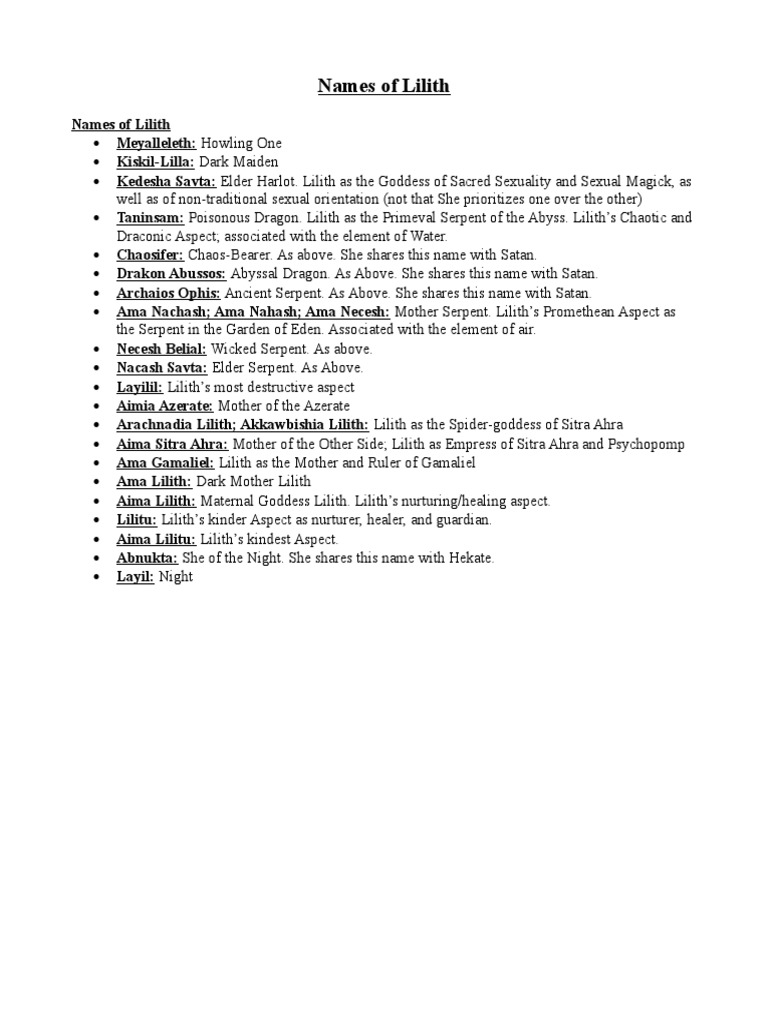 Names of Lilith | PDF