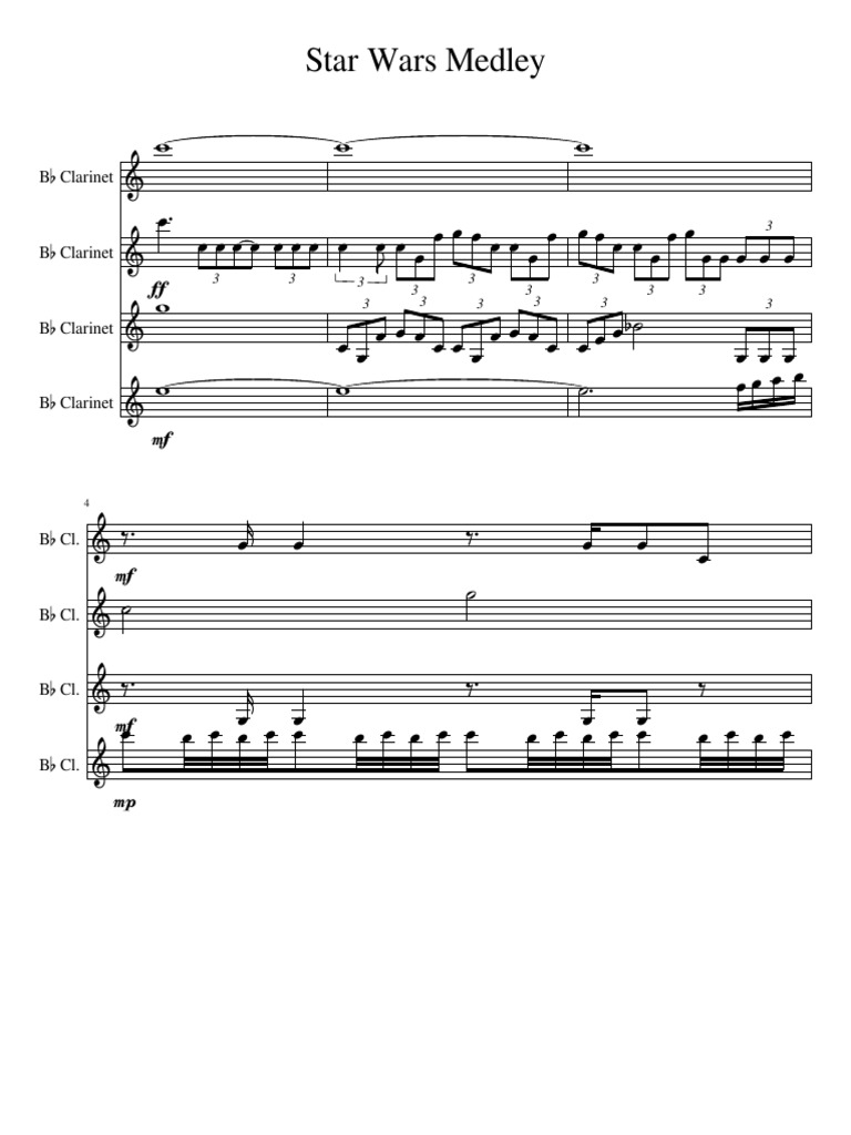 Star Wars Medley-For Clarinet Quartet | PDF | Musical Compositions | Musical Notation