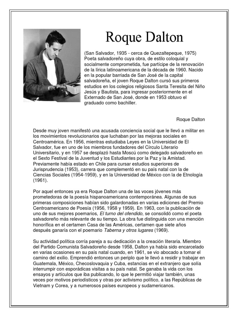 Biografía de Roque Dalton, poeta salvadoreño | PDF | Poesía