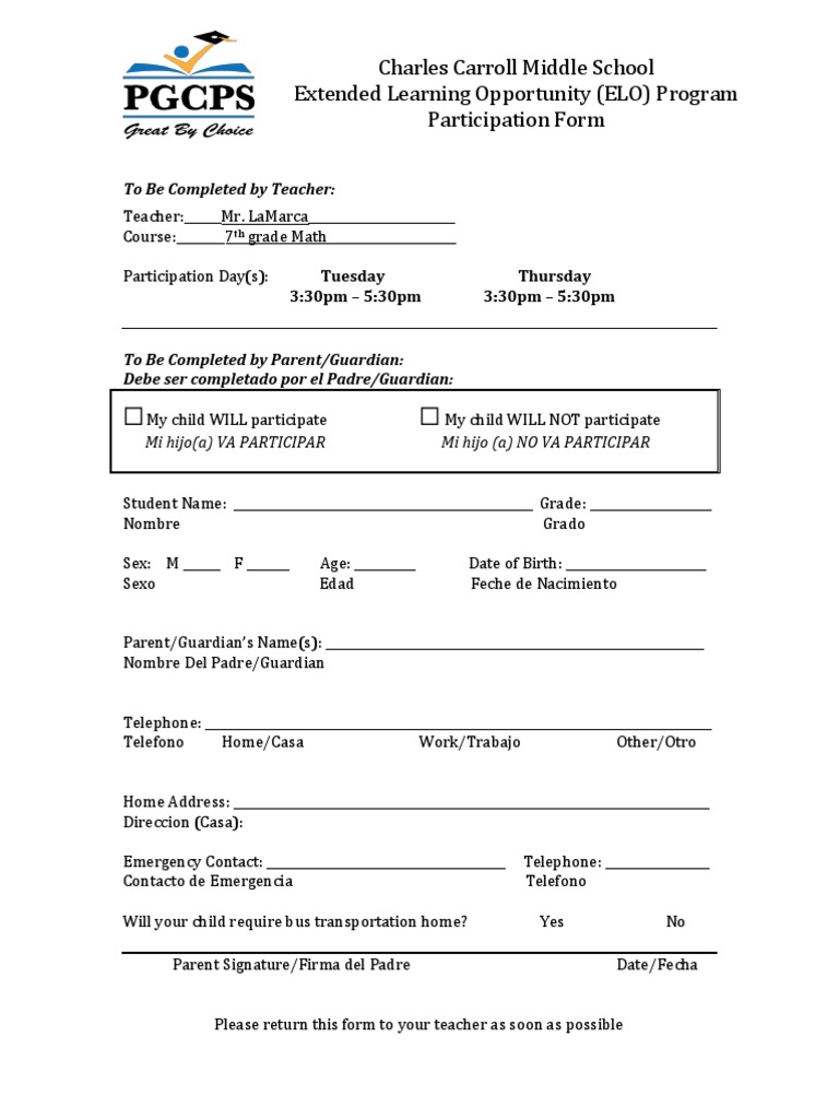 ELO Program Participation Form | PDF