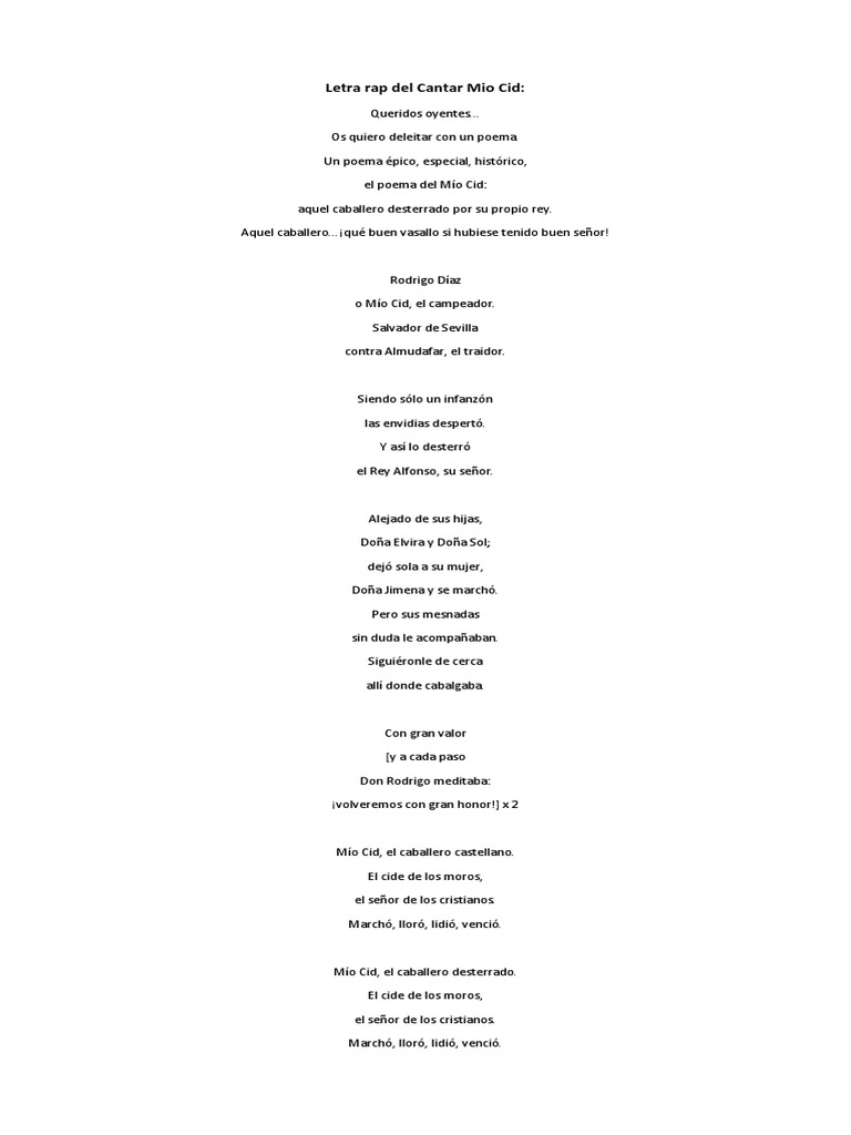 Letra Rap Del Cantar Mio Cid