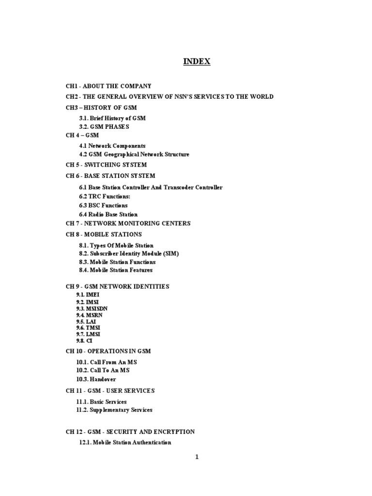 Index: CH 11 - GSM - User Services 11.1. Basic Services 11.2 ...