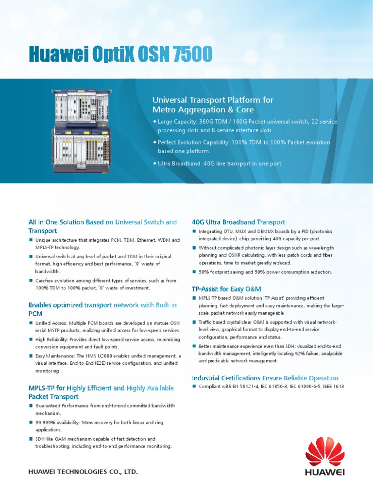 Huawei Optix Osn 7500: Universal Transport Platform For Metro ...