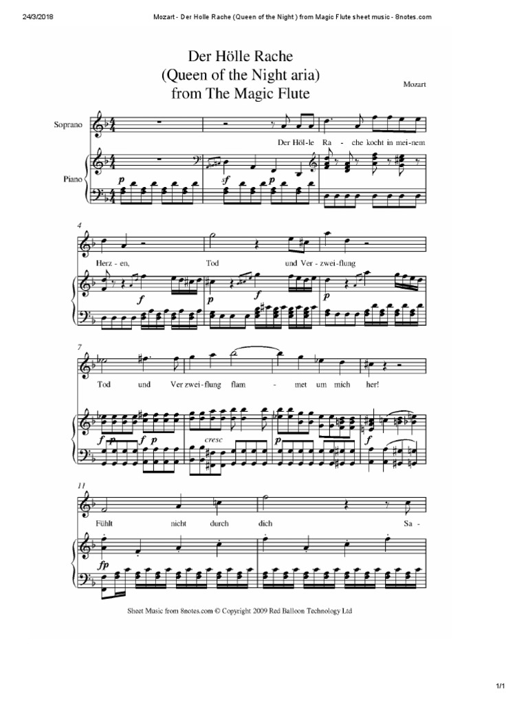 Mozart - Der Holle Rache (Queen of The Night) From Magic Flute Sheet Music PDF | PDF | Law ...