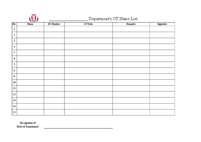OT Name List Format Guide | PDF
