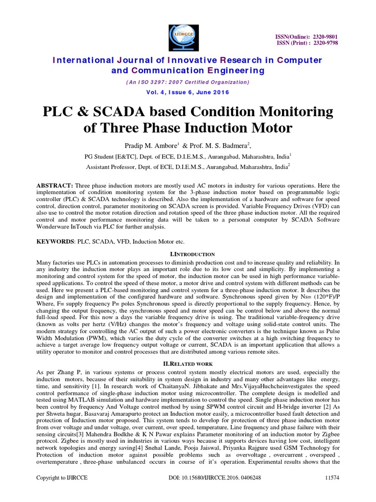 PLC & SCADA Based Condition Monitoring of Three Phase Induction Motor ...