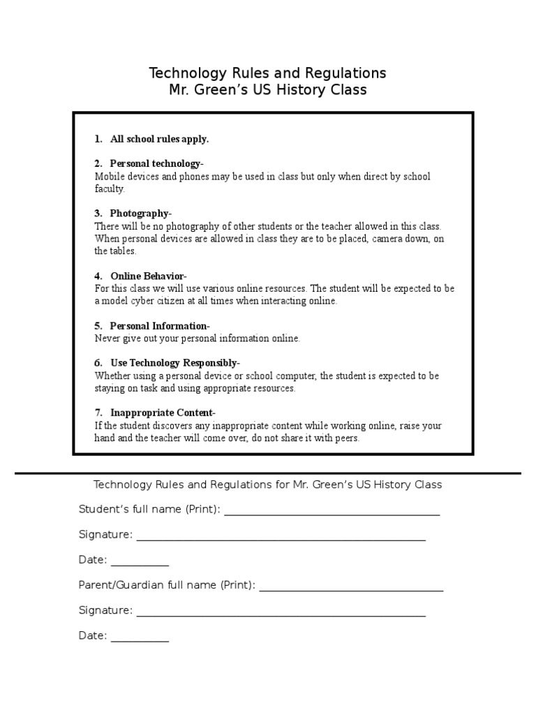 Classroom Technology Rules and Regulations | PDF