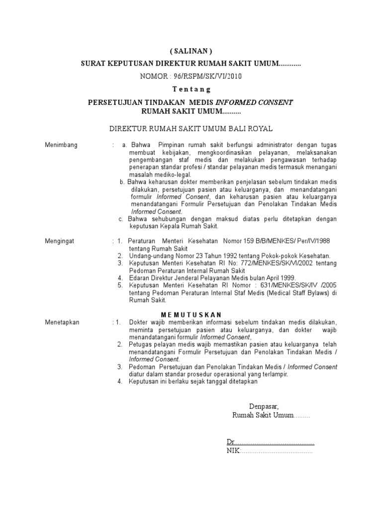 Contoh SK Tindakan Informed Consent | PDF