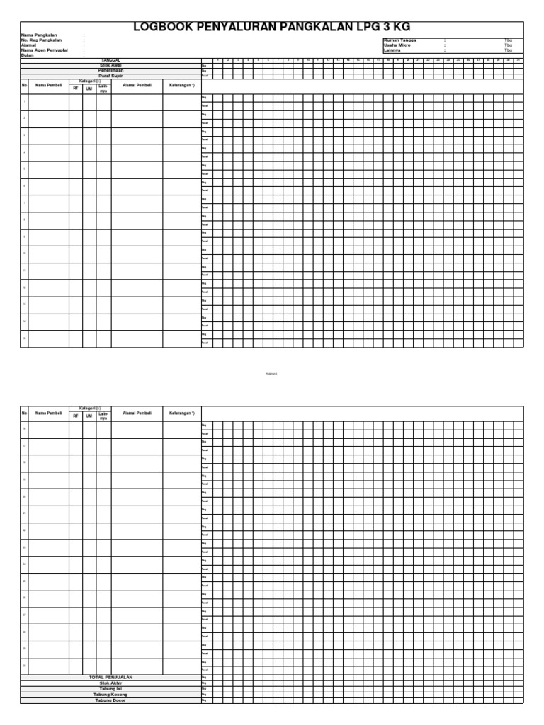 Format Log Book Pangkalan LPG 3 Kg-1 | PDF