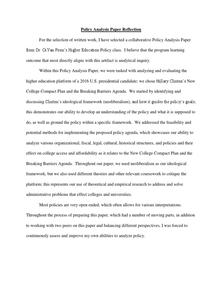 Policy Analysis Paper Reflection 1 | PDF | Self-Improvement | Science ...