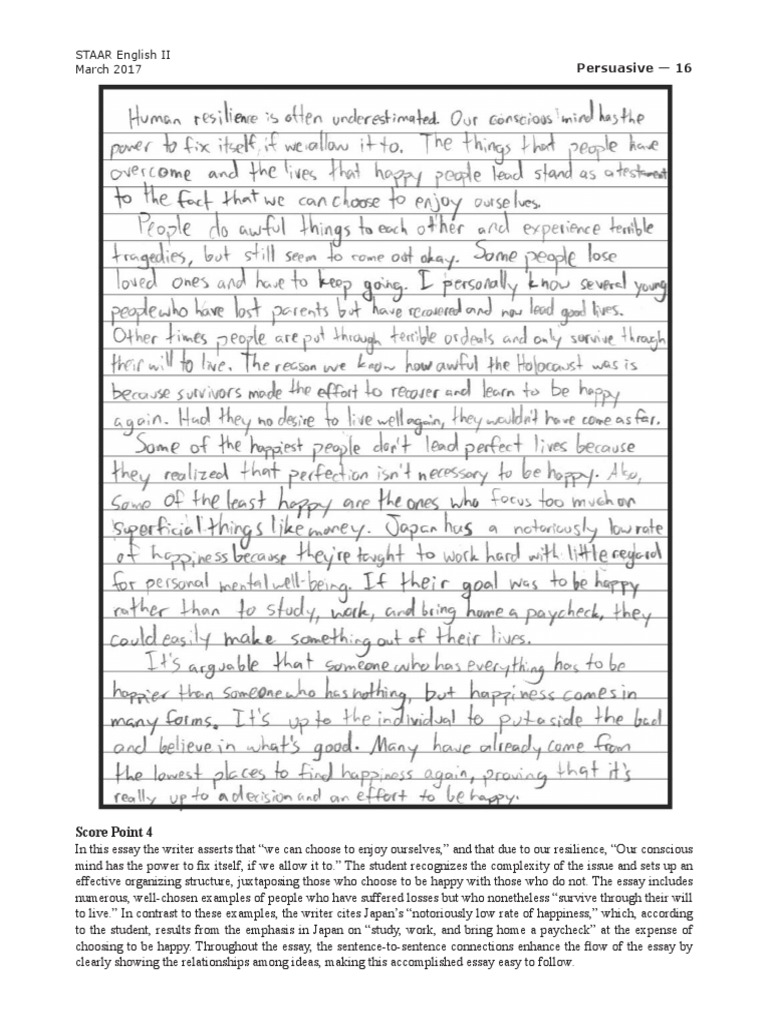 staar english ii persuasive scoring guide march 2017