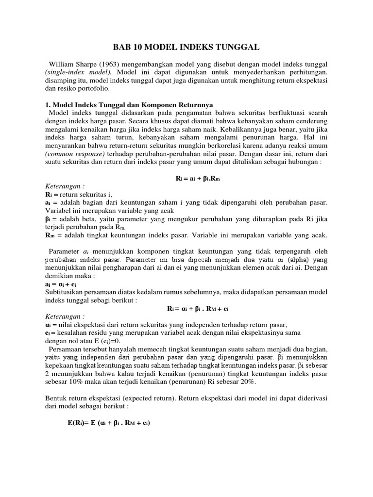 Bab 10 Model Indeks Tunggal | PDF
