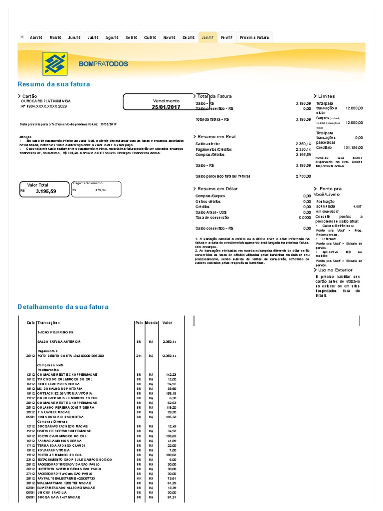 BB Fatura Cartão de Crédito 2017 01