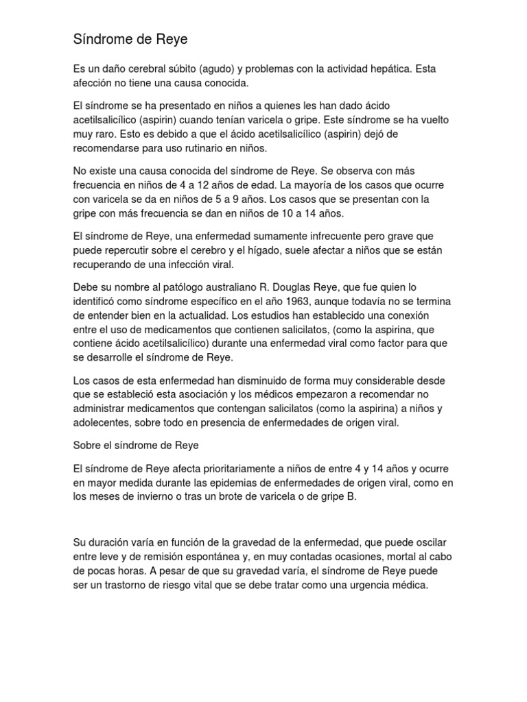 Sindrome de Reye | PDF | Influenza | Epidemiología