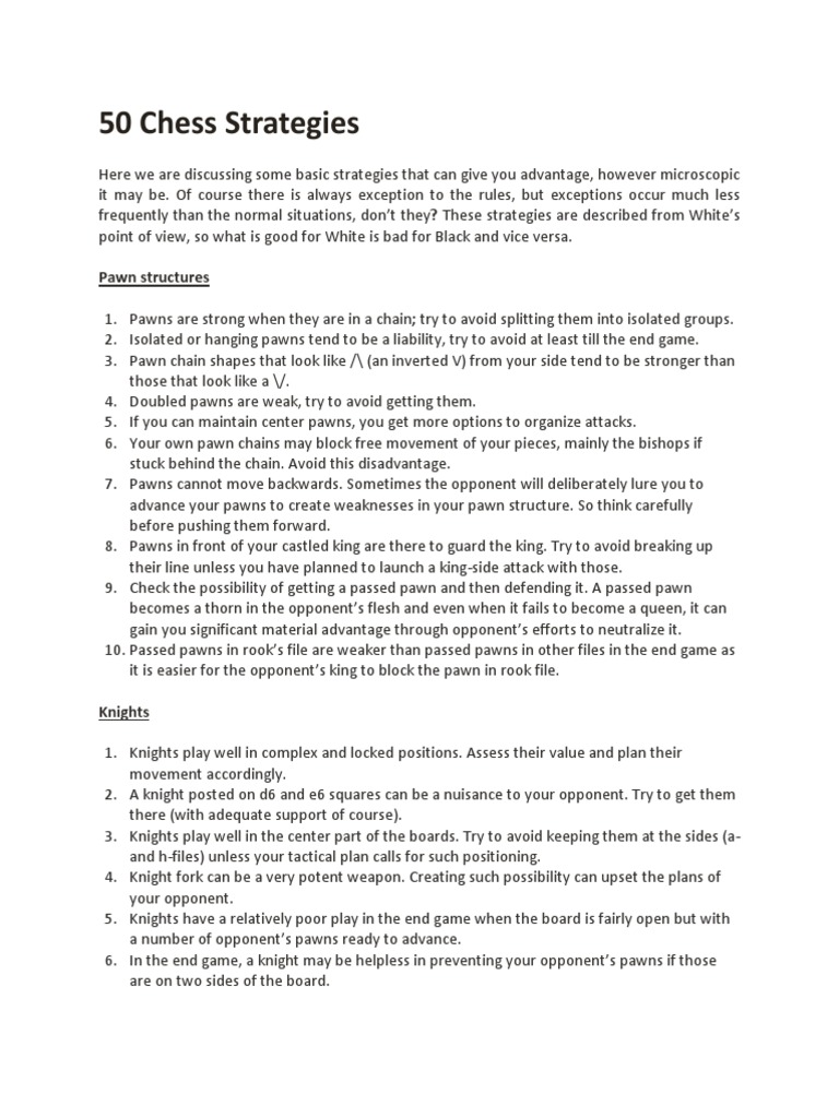 50 Chess Strategies | PDF | Chess Strategy | Traditional Board Games