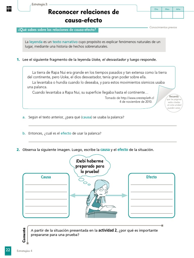 Hojas De Trabajo De Comprensión Lectora De Causa Y Efecto UAPA.