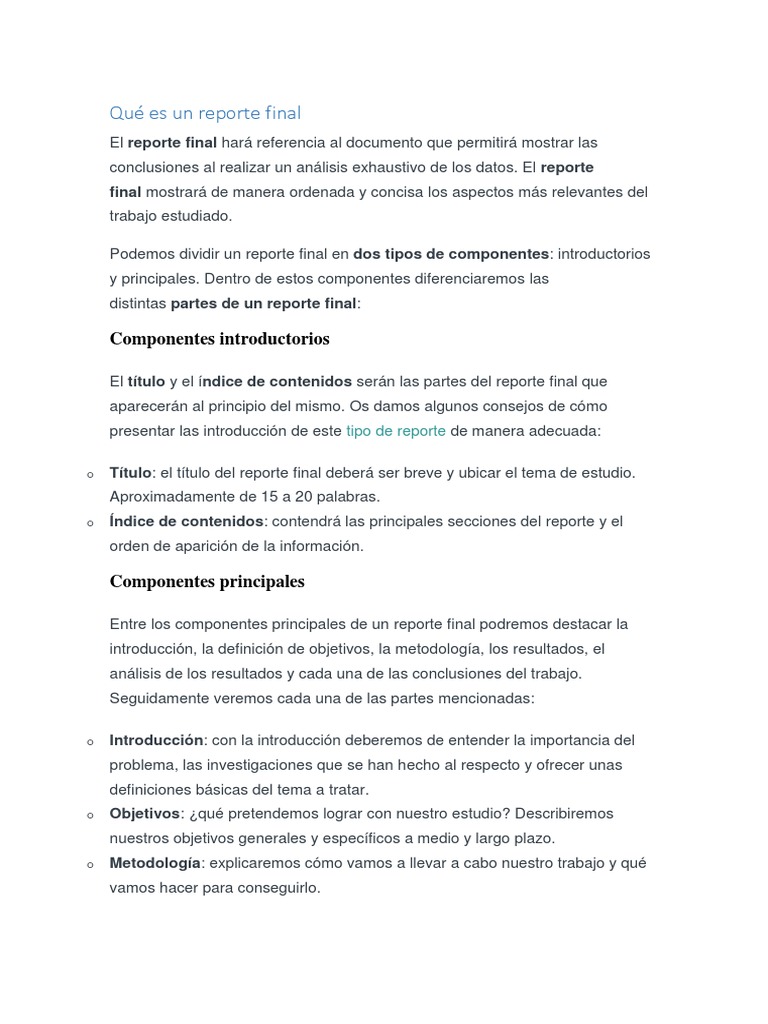 QUE Es Un Reporte Final Y FORMATO | PDF | Información | Informática y ...