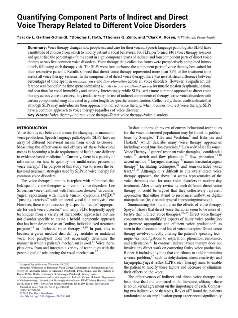 Voice Therapy Approaches for Disorders | PDF | Singing | Speech ...