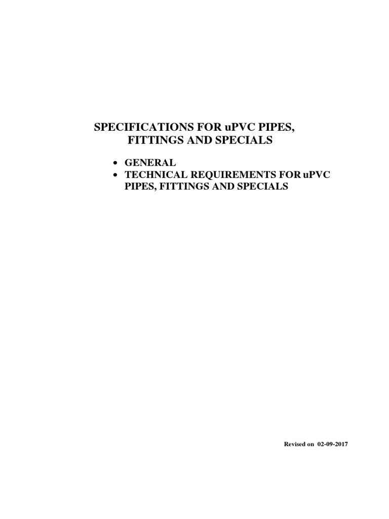 uPVC Pipes and Fittings Specifications | PDF | Pipe (Fluid Conveyance ...