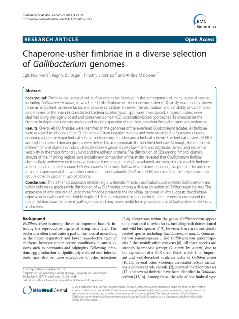 Chaperone-Usher Fimbriae in A Diverse Selection of Gallibacterium ...