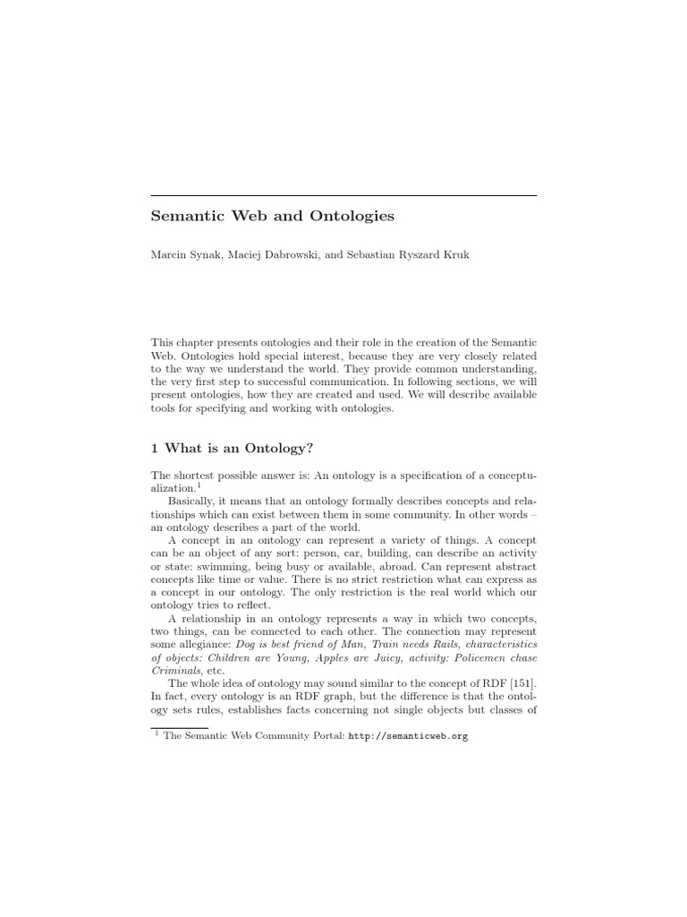 Semantic Web and Ontologies: 1 What Is An Ontology? | PDF | Resource Description Framework ...