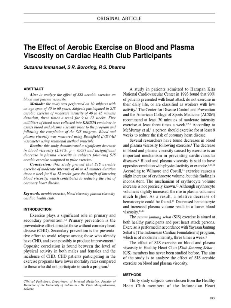 The Effect of Aerobic Exercise On Blood and Plasma Viscosity On Cardiac ...