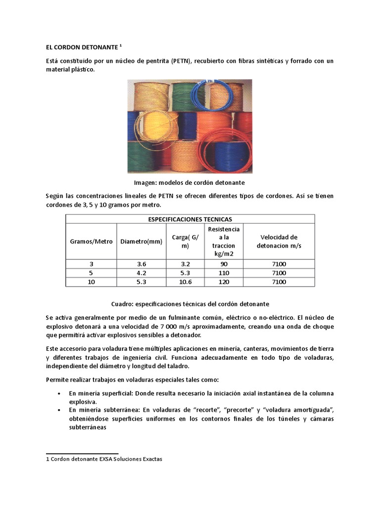 Callire El Cordon Detonante | Material explosivo | Perforar